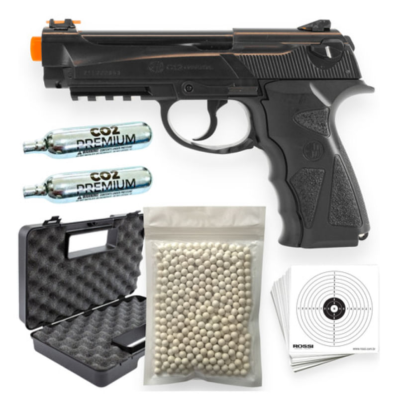 Pistola Airsoft Rossi R12 Co2 C12 6mm Combo Maleta E Esferas